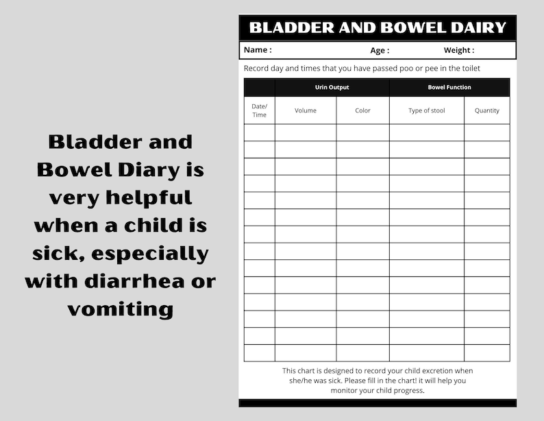 Child Illness Tracker, Bladder Bowl Diary Symptom Tracker Manage ...