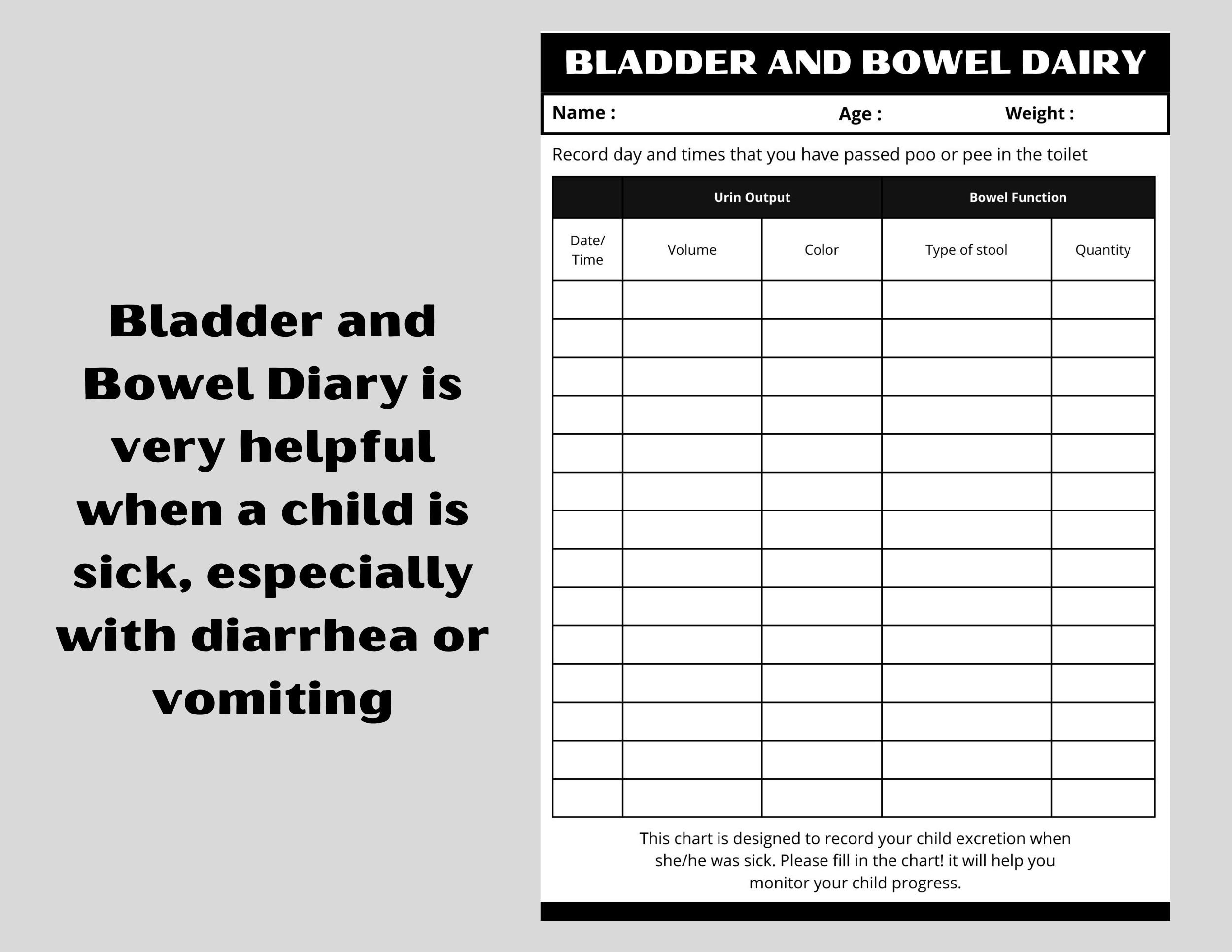 Child Illness Tracker, Bladder Bowl Diary Symptom Tracker Manage ...
