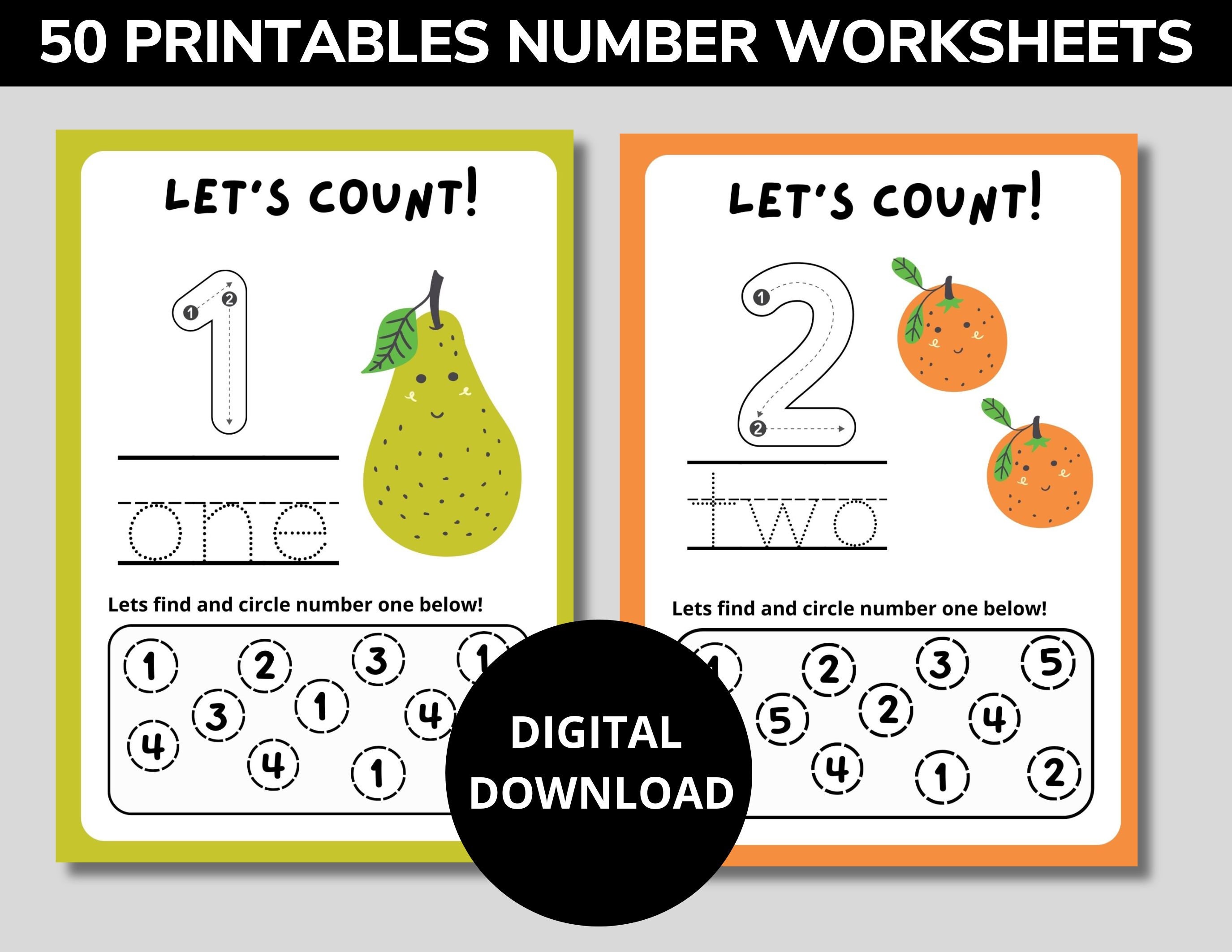 50 Printable Number Worksheets, Number Tracing, Preschool Printables ...