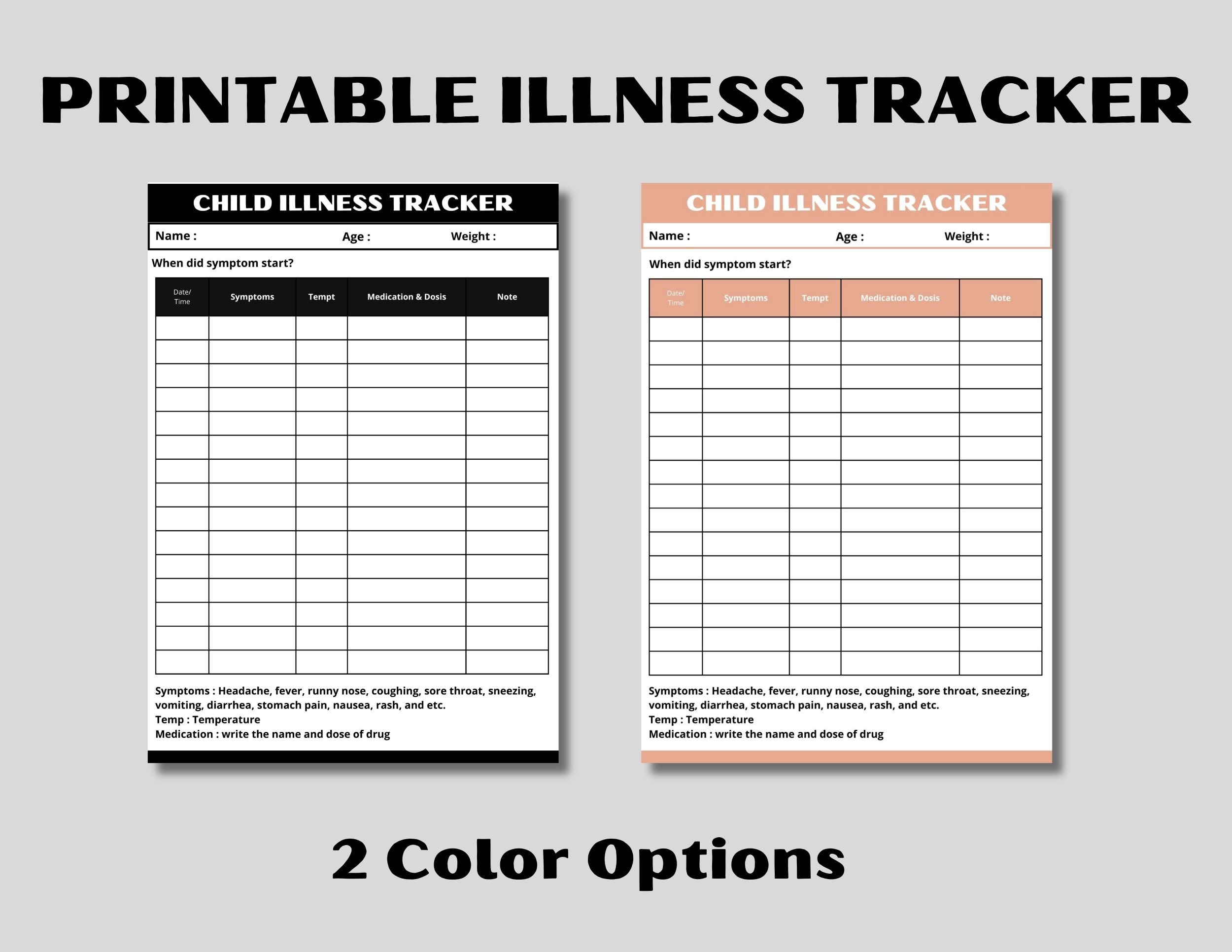 Child Illness Tracker, Bladder Bowl Diary Symptom Tracker Manage ...