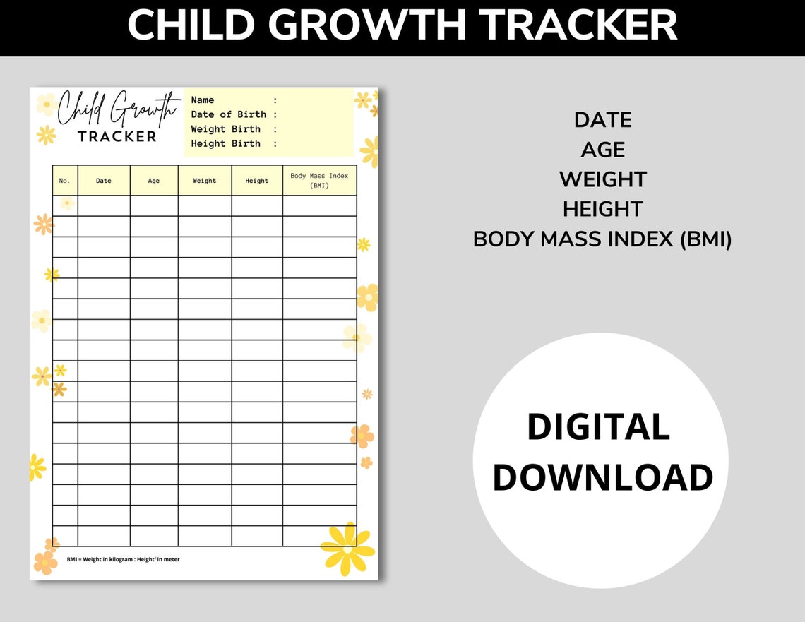 Printable Child Growth Chart: Infant Measurement Tracker (PDF Digital ...