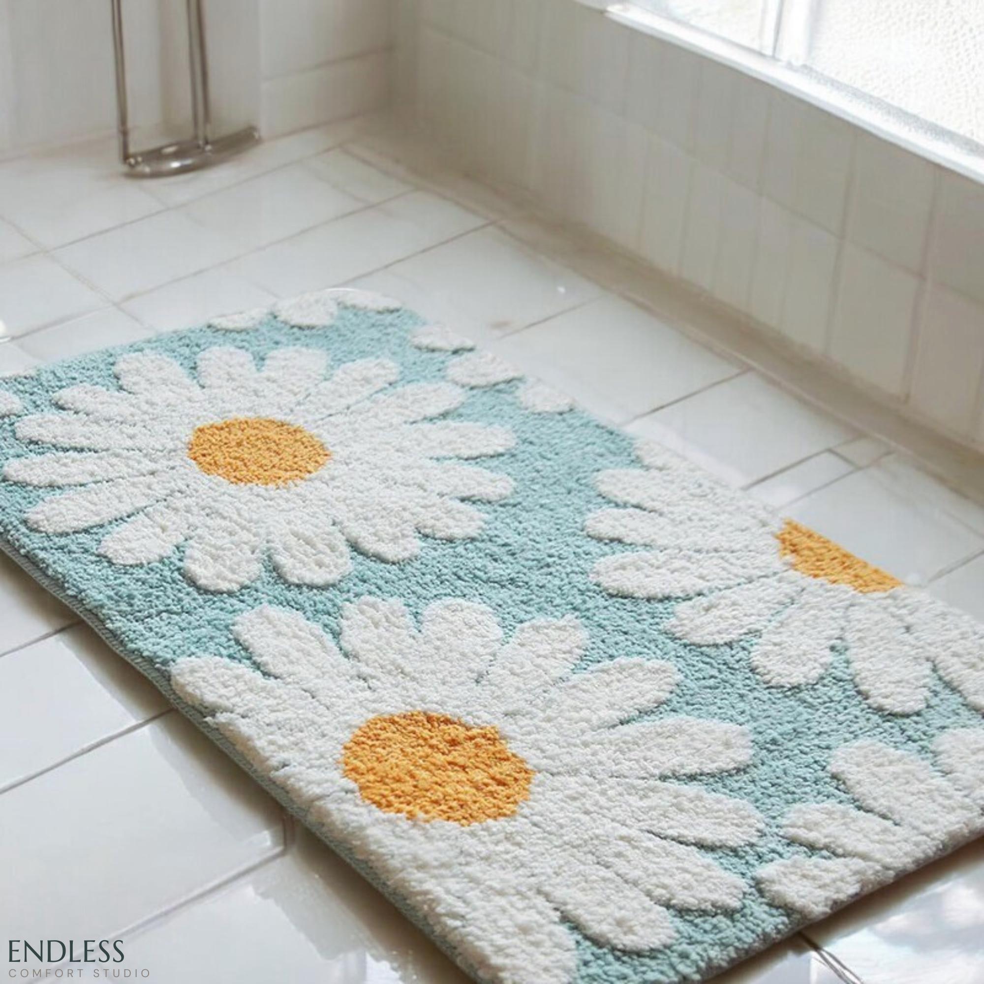 Daisy Flower Bath Mat, Floral Aesthetic Bath Rug, Non-slip Custom ...