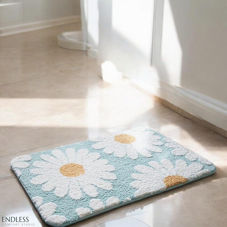 Daisy Flower Bath Mat, Floral Aesthetic Bath Rug, Non-slip Custom ...