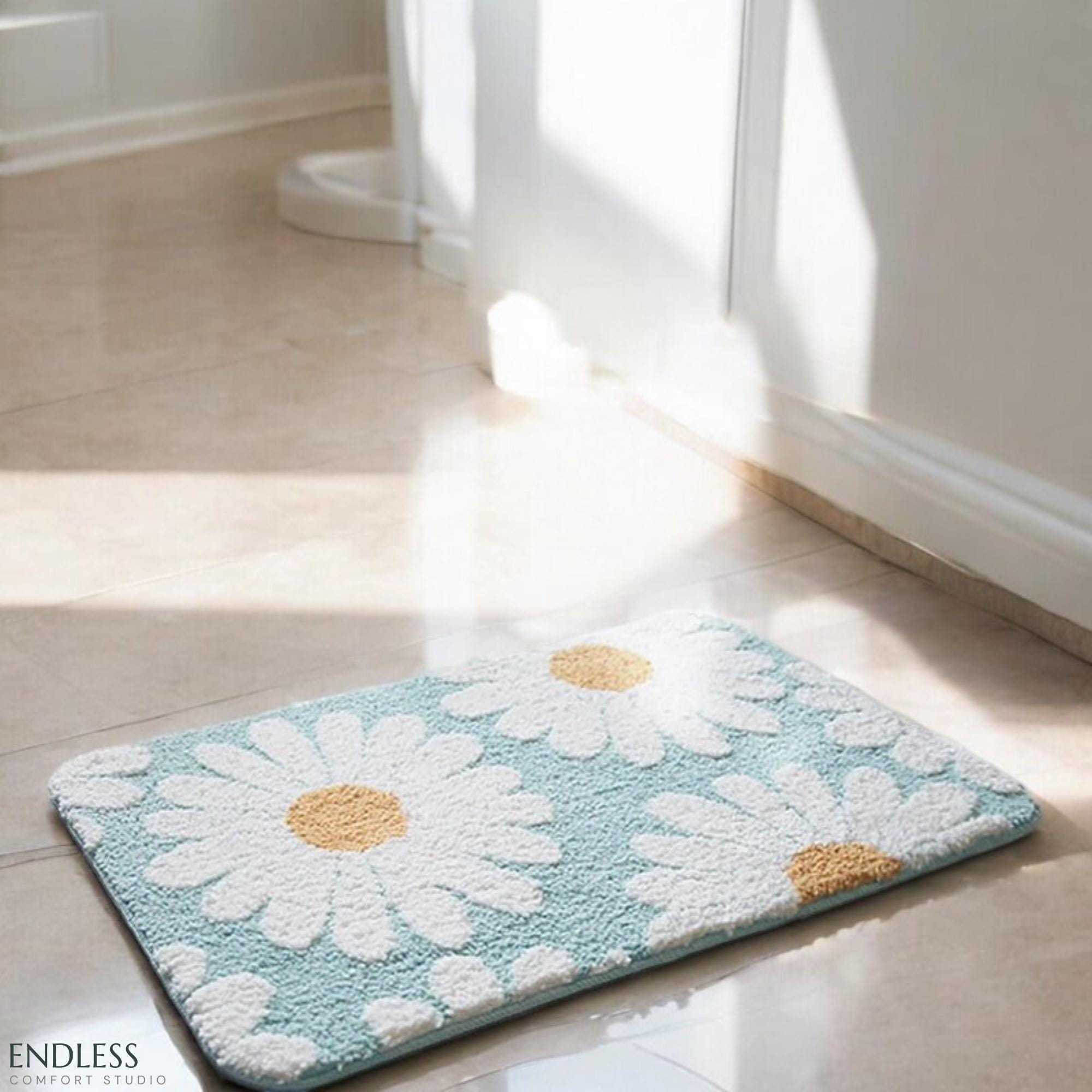 Daisy Flower Bath Mat, Floral Aesthetic Bath Rug, Non-slip Custom ...