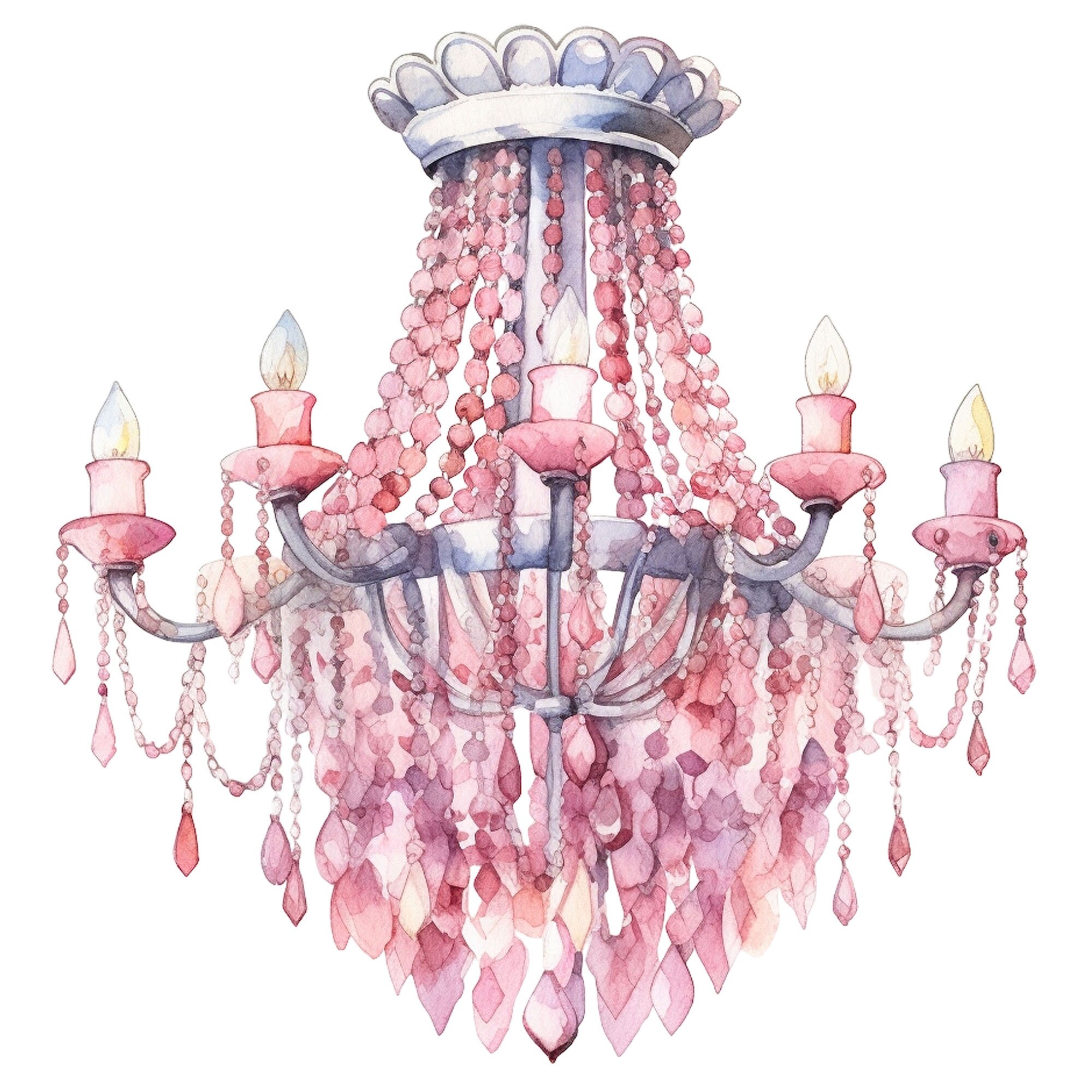 15 Pink Crystal Chandelier Clipart Watercolor Graphics - Etsy