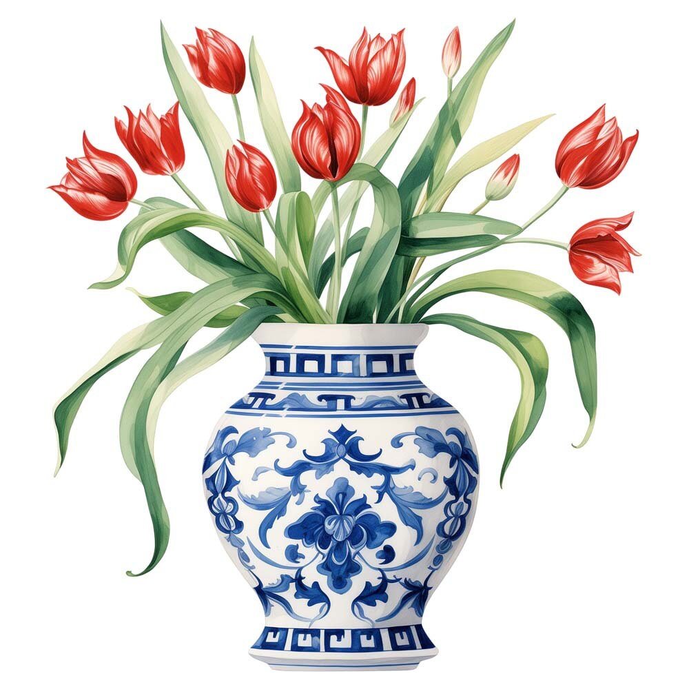 10 Chinoiserie Vase With Flowers Watercolor Clipart Digital Download ...