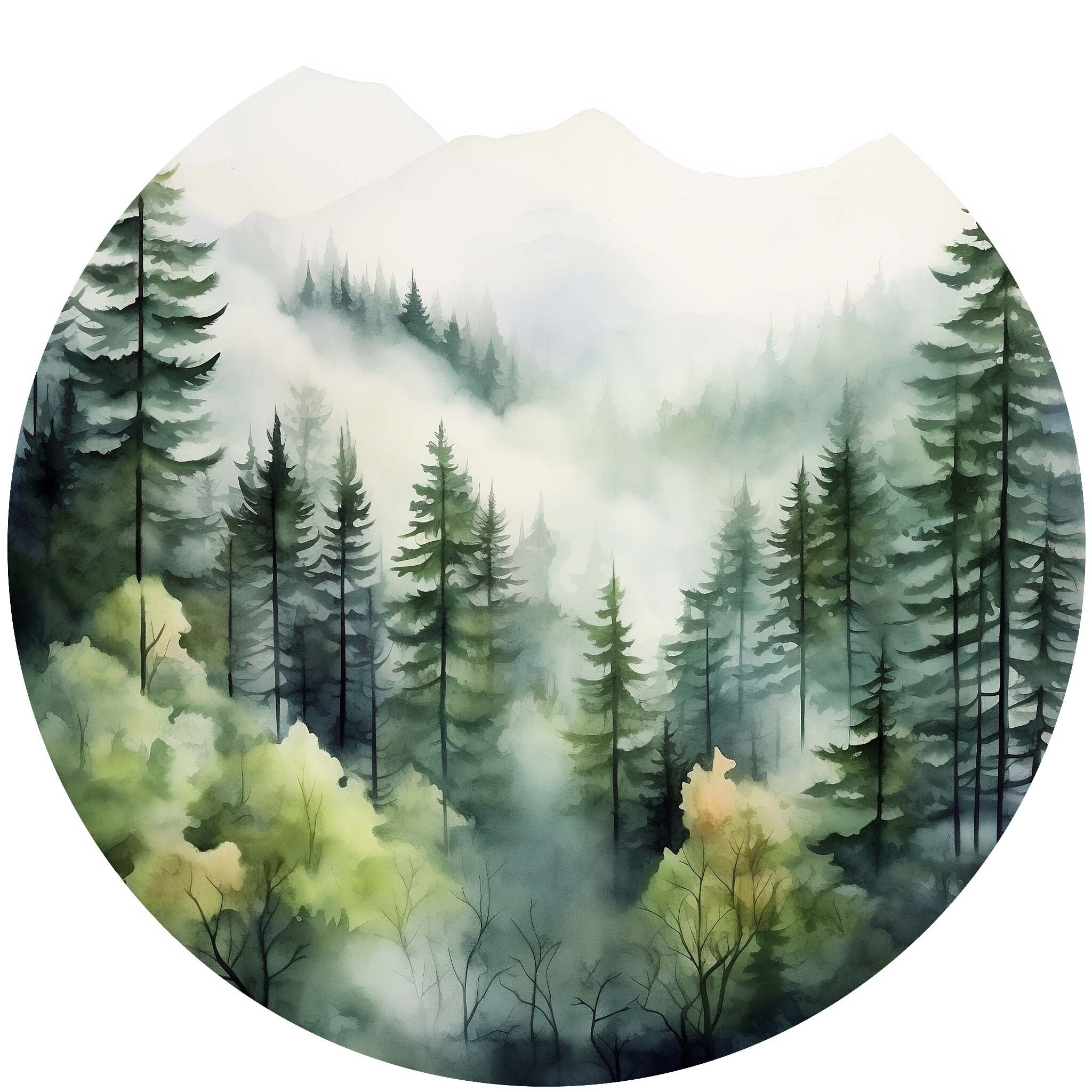 10 Watercolor Misty Forest Scenery Circle Clipart – PNG Graphics ...