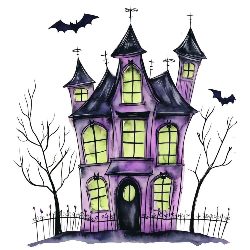 10 Cute Halloween Haunted House Watercolor Clipart Graphics - Printable ...