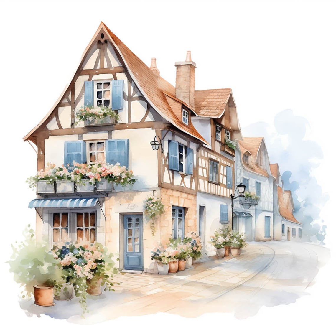 6 French Village Watercolor Clipart Graphics - Digital Download PNG ...