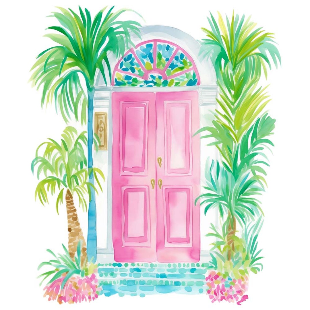 10 Preppy Palm Beach Doors Watercolor Clipart – PNG Graphics (digital ...