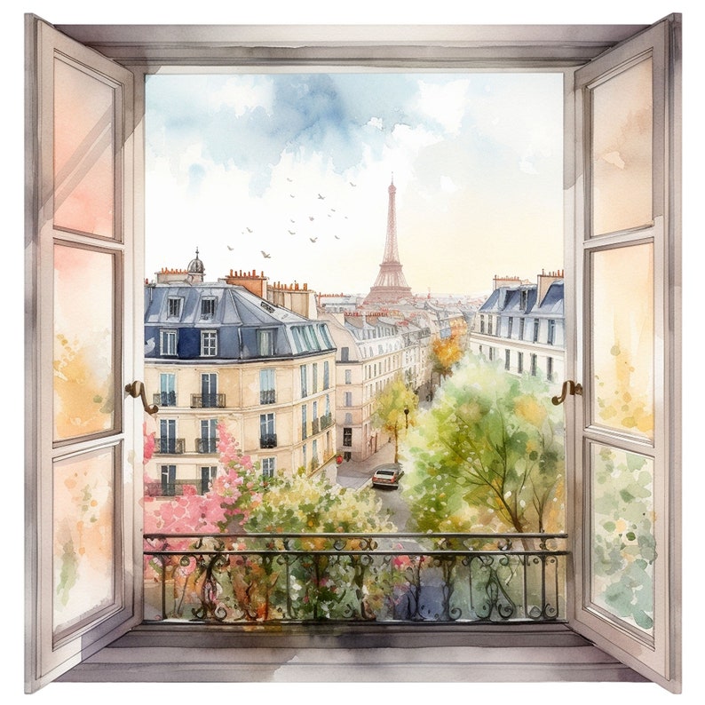 6 Watercolor Paris Window View Clipart Graphics Digital - Etsy