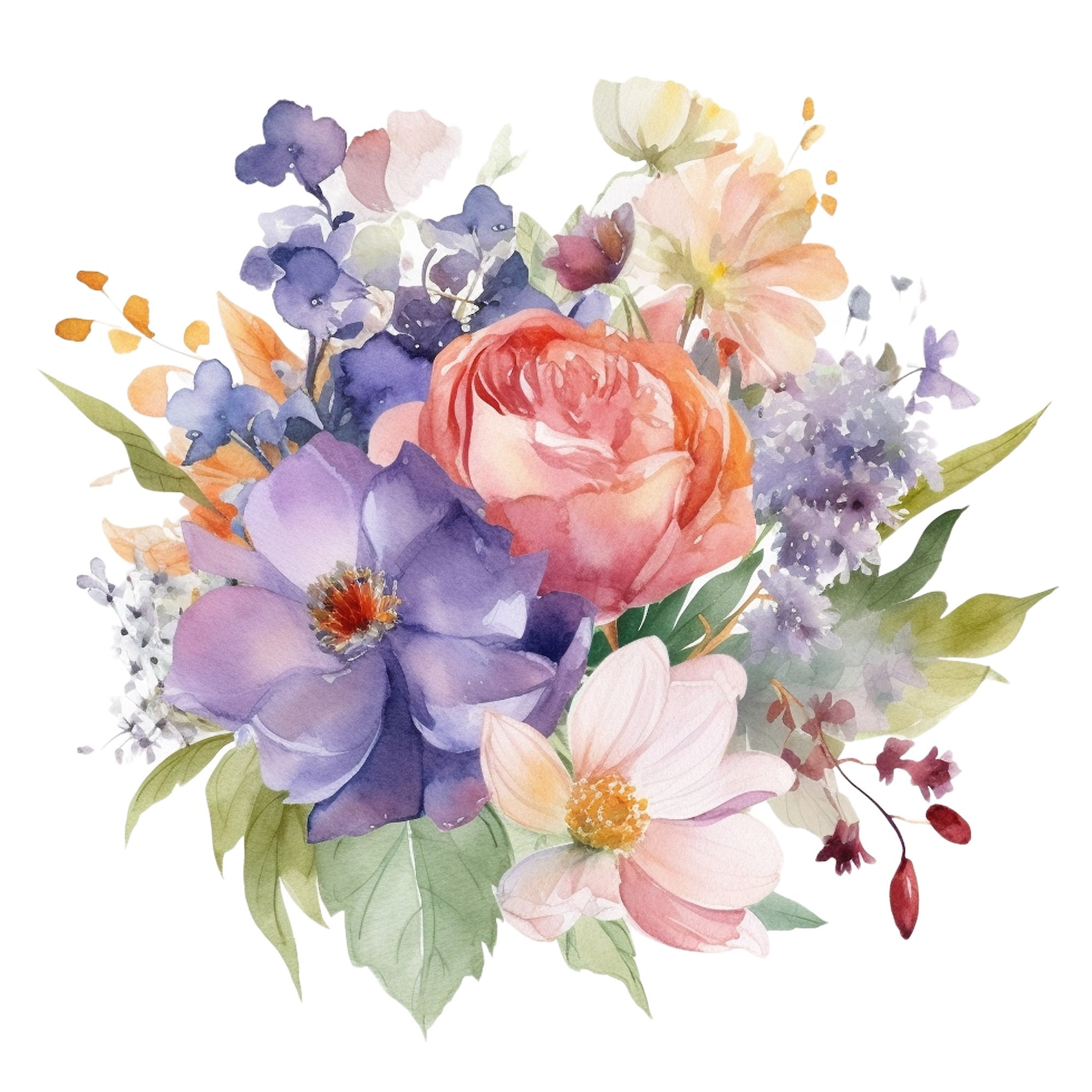 10 Watercolor Flower Bouquet Clipart Graphics Floral PNG Files for ...