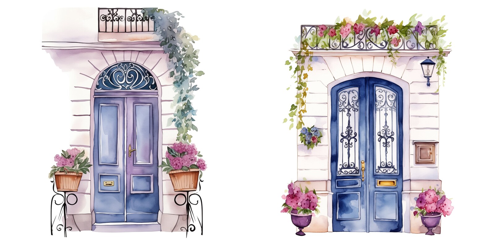10 Cute Paris Doors Watercolor Clipart Graphics Bundle Printable PNG ...