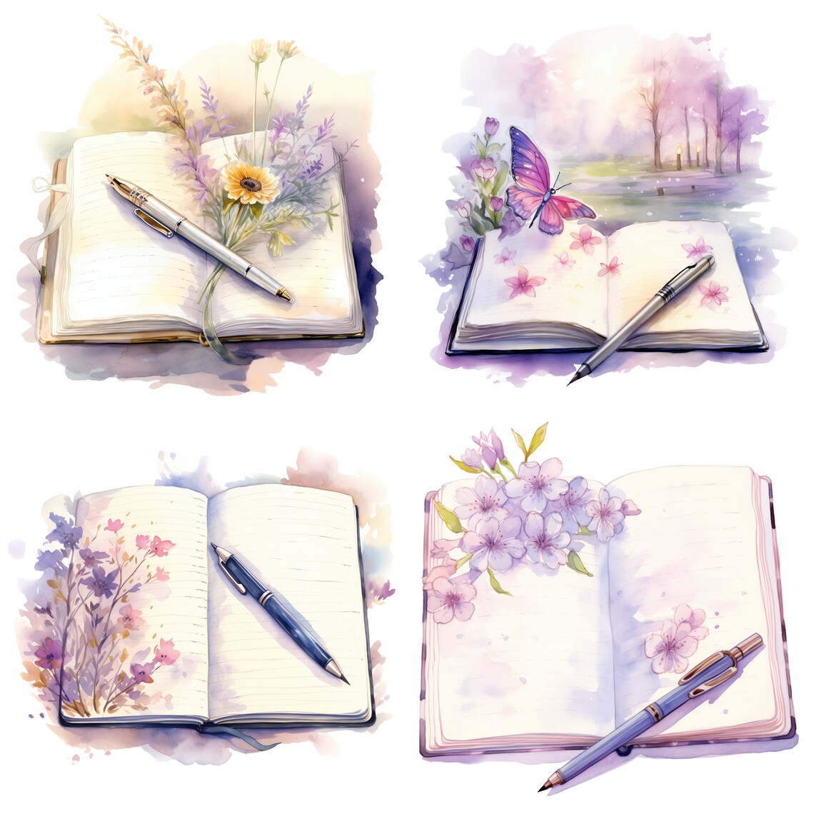 16 Watercolor Spring Journal Clipart Bundle Digital PNG Files ...