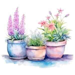 10 Garden Flower Pots Watercolor Clipart Graphics Bundle - Printable ...