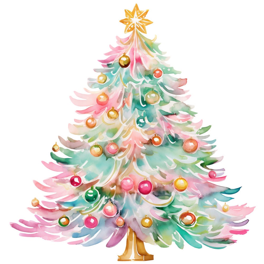 10 Watercolor Preppy Christmas Clipart Graphics - Printable PNG Files ...