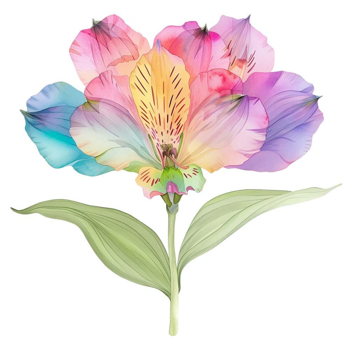 10 Watercolor Pastel Rainbow Flowers Clipart - Printable PNG Files ...