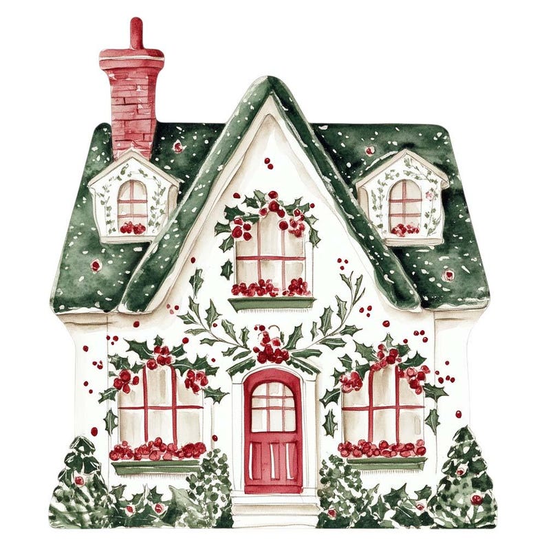 16 Watercolor Christmas Toile Clipart Graphics - Printable PNG Files ...