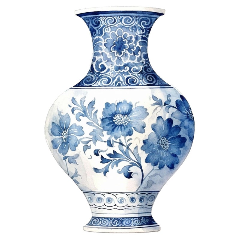10 Chinoiserie Vase Clipart Watercolor Graphics Digital Download PNG ...
