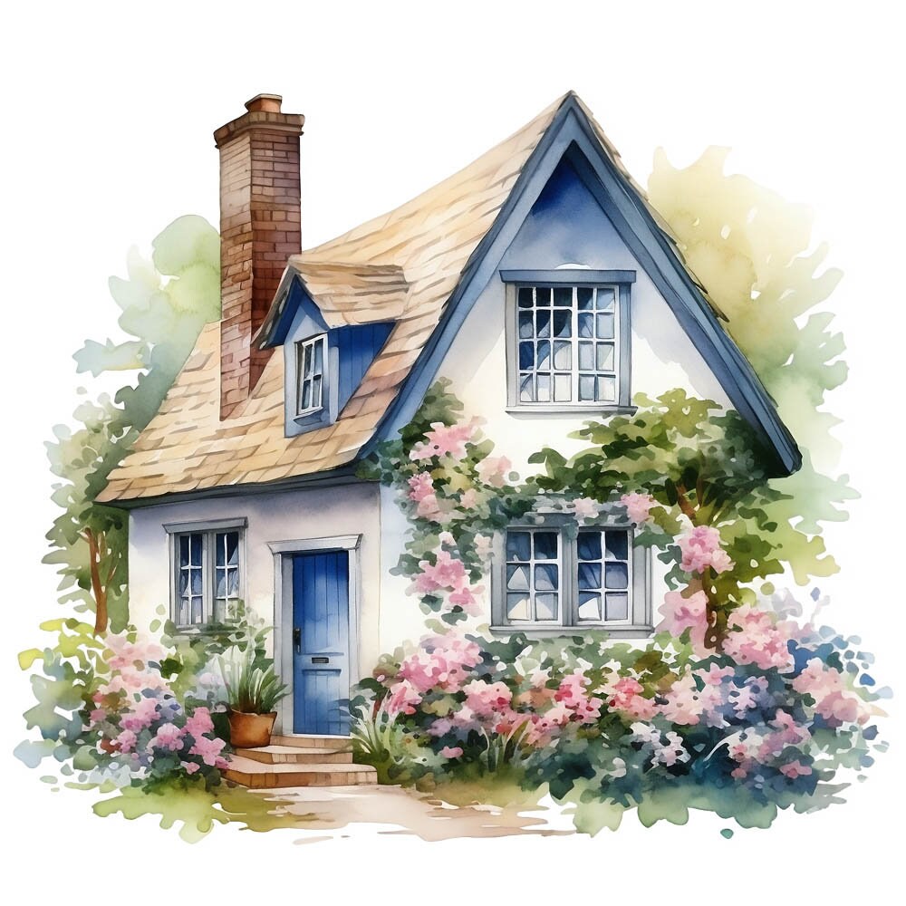 10 Cute Country Cottage Clipart Watercolor Graphics - Printable PNG ...
