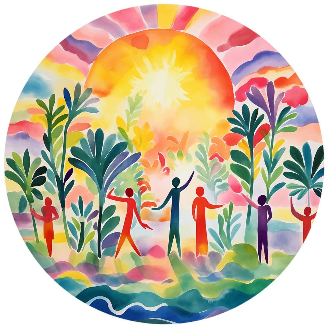 10 Matisse Inspired Summer Solstice Watercolor Circle Clipart - PNG ...
