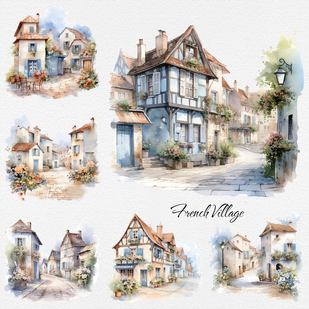 6 French Village Watercolor Clipart Graphics Digital - Etsy