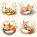 4 Cute Sleeping Fox Clipart Watercolor Graphics PNG Files for ...