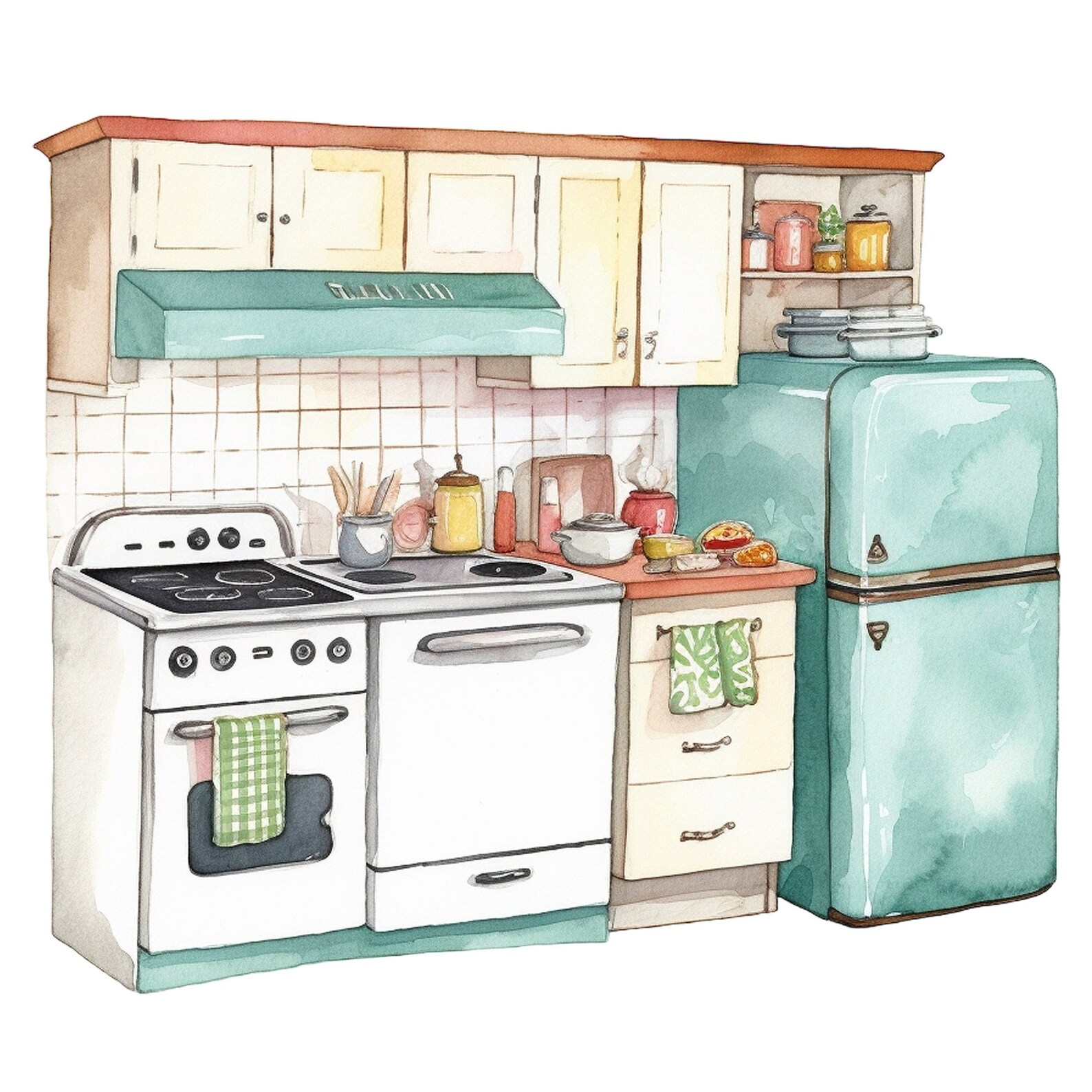 10 Cute Retro Kitchen Clipart Watercolor Graphics Digital - Etsy