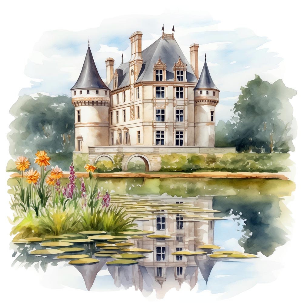6 French Chateau Vol. 2 Watercolor Clipart Graphics Printable PNG Files ...