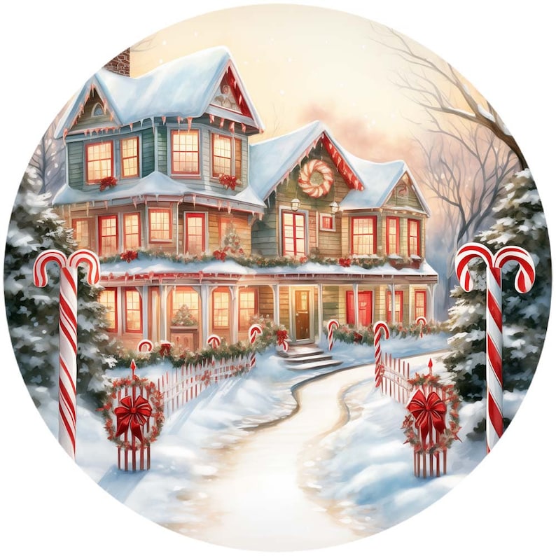 10 Candy Cane Lane Christmas Scene Watercolor Clipart Graphics ...