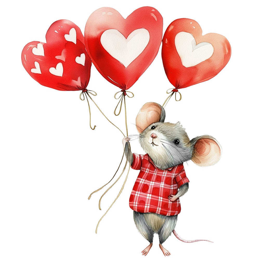 10 Cute Valentine Mouse Clipart Watercolor Graphics - Digital PNG Files ...