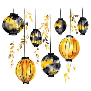16 Party Lanterns Clipart Watercolor Graphics Digital - Etsy