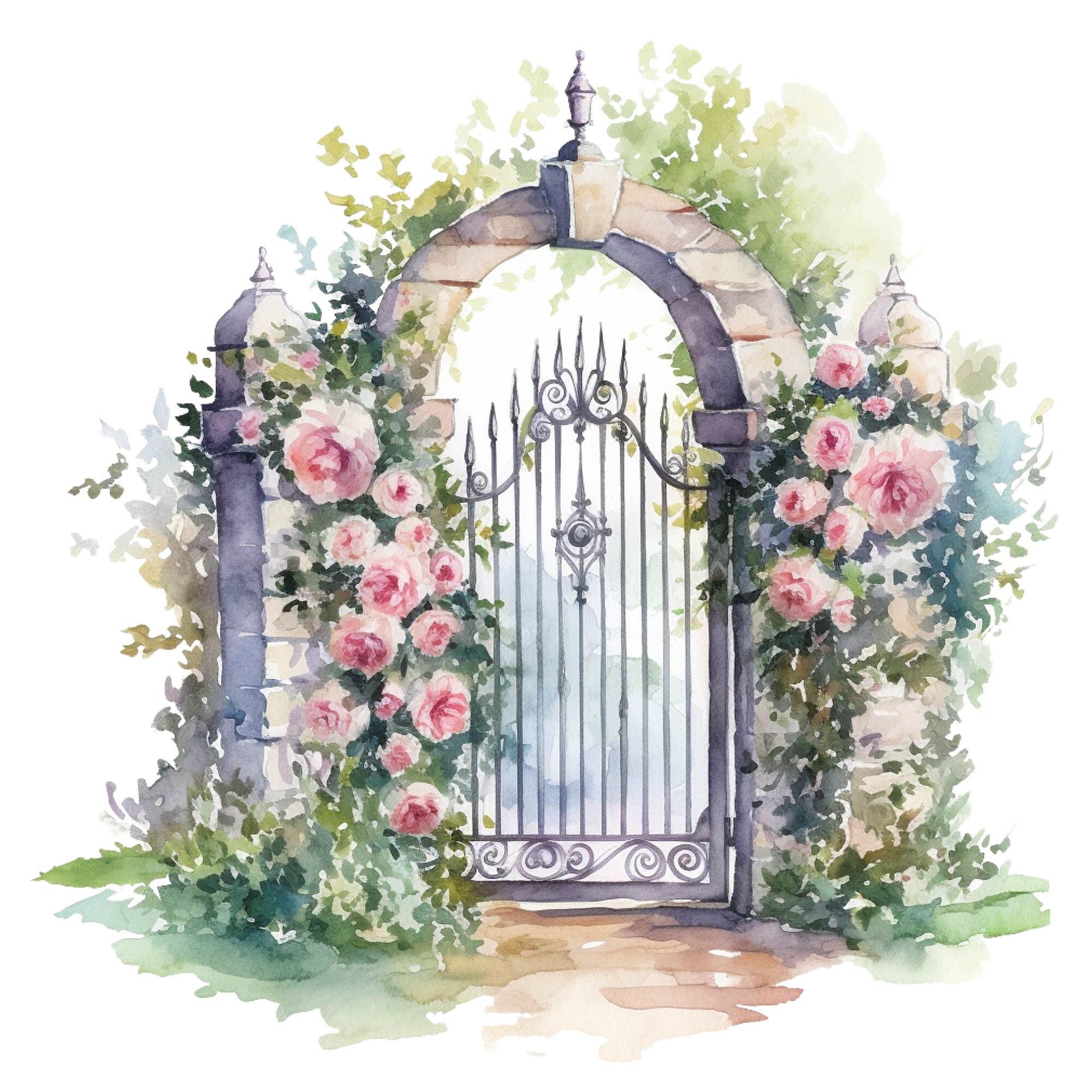 10 Cottagecore Garden Gate Watercolor Clipart Digital - Etsy