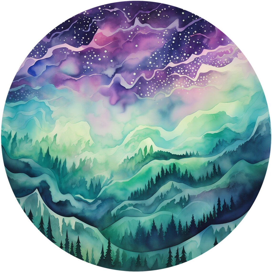 10 Abstract Aurora Borealis Watercolor Clipart Printable PNG - Etsy