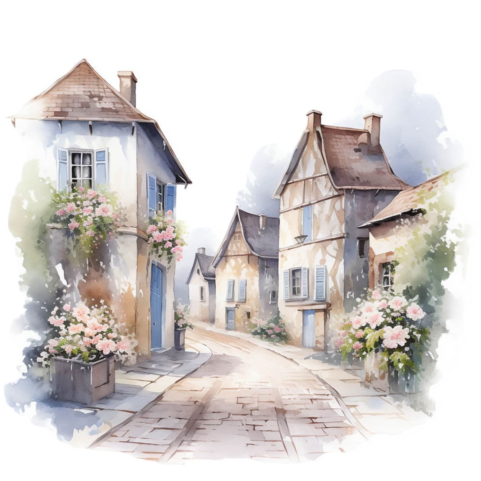 6 French Village Watercolor Clipart Graphics - Digital Download PNG ...