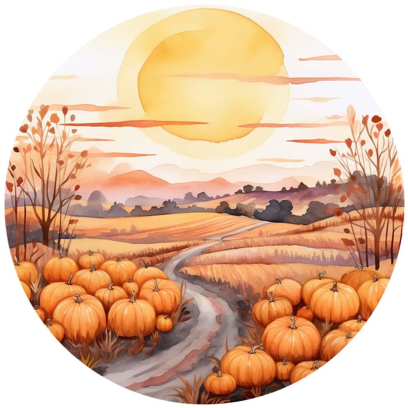 10 Watercolor Autumn Pumpkin Patch Clipart Circle Graphics Printable ...