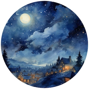 10 Watercolor Night Landscape Circle Clipart Graphics - Printable Round ...