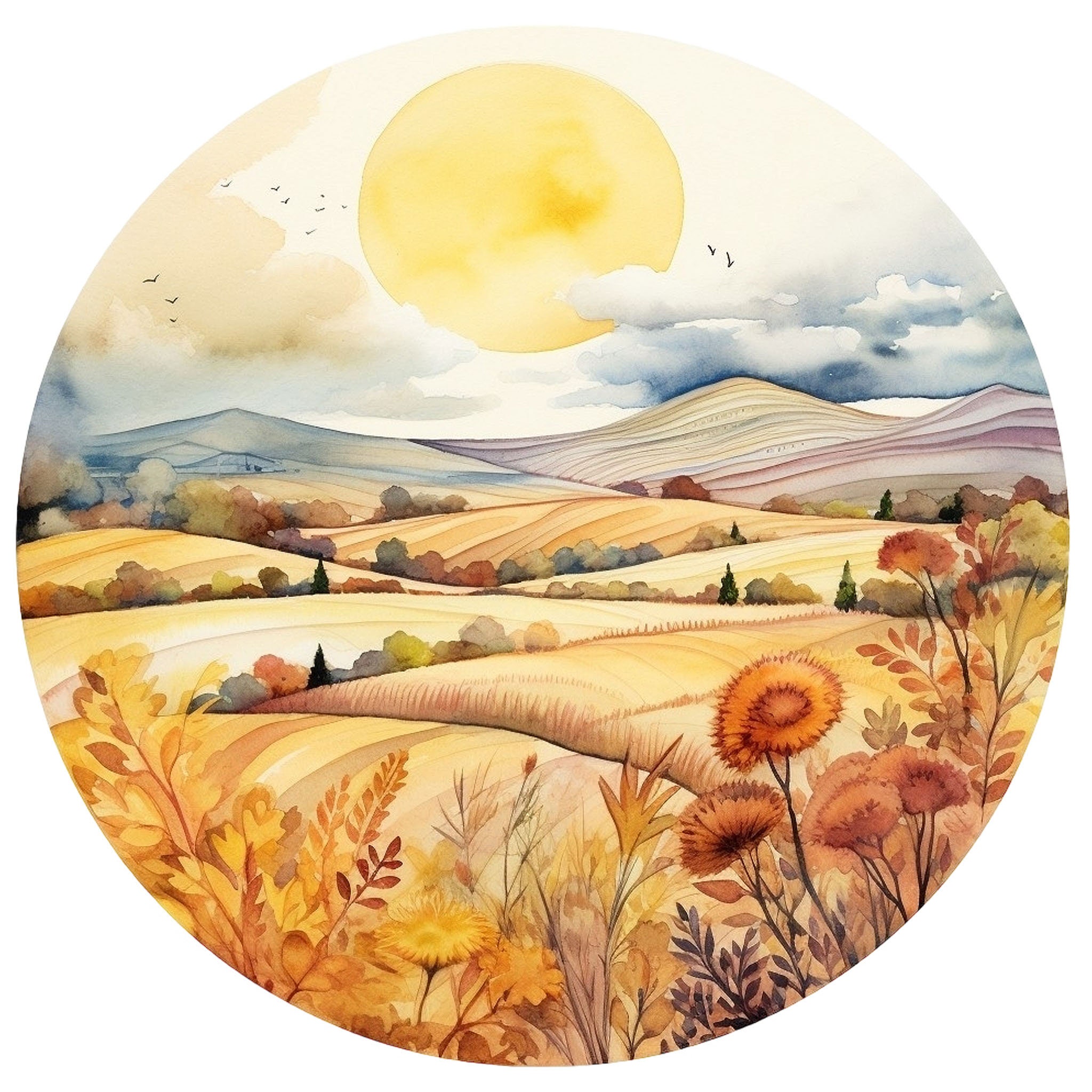 10 Autumn Harvest Moon Landscape Watercolor Clipart Graphics Printable ...