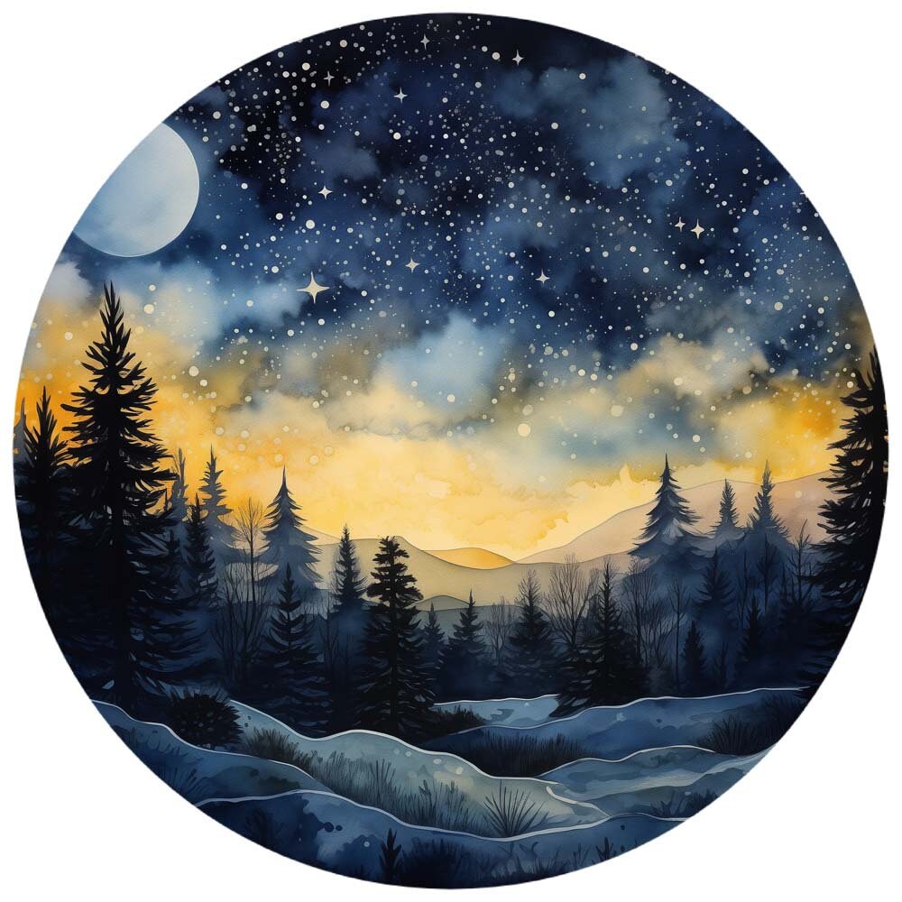 10 Watercolor Night Landscape Circle Clipart Graphics - Printable Round ...