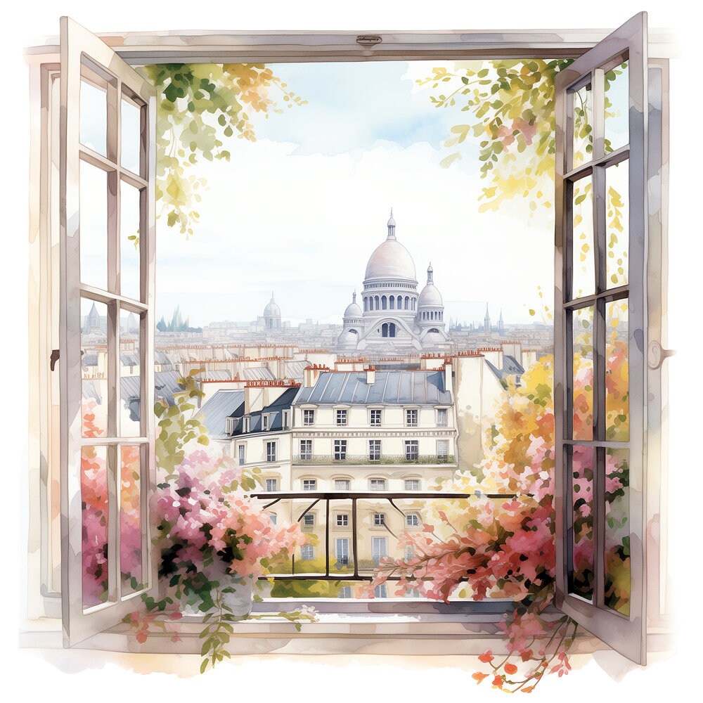 10 Paris Window View Vol. 2 Watercolor Clipart Graphics Printable PNG ...