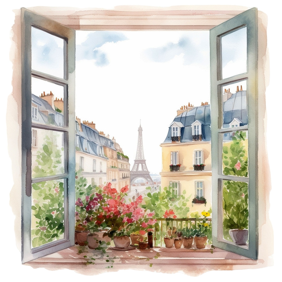 6 Watercolor Paris Window View Clipart Graphics Digital - Etsy
