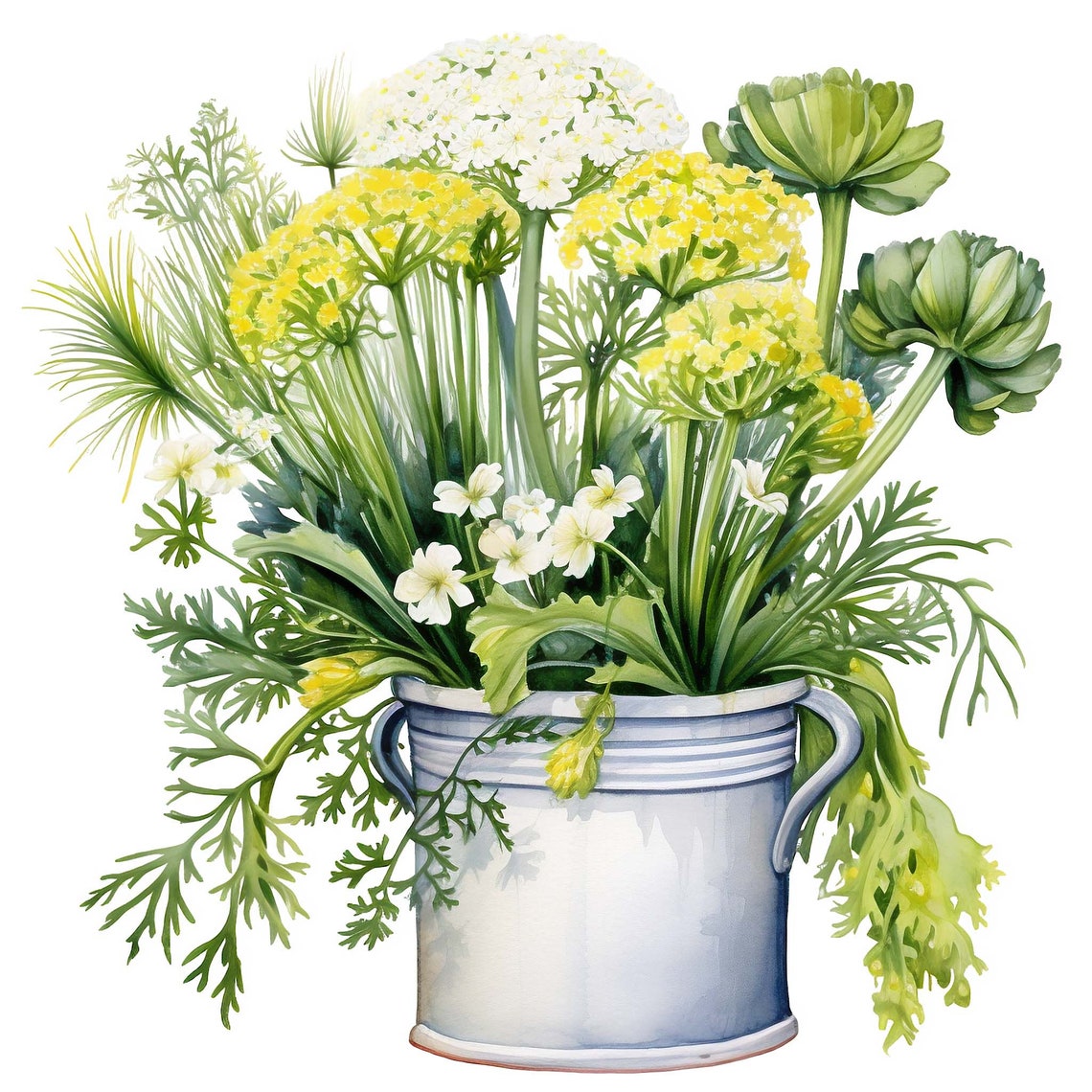 12 Potted Flowering Herbs Watercolor Clipart Botanical Graphics ...