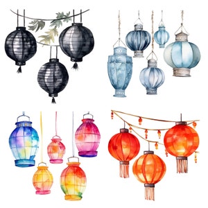16 Party Lanterns Clipart Watercolor Graphics - Digital Download PNG ...