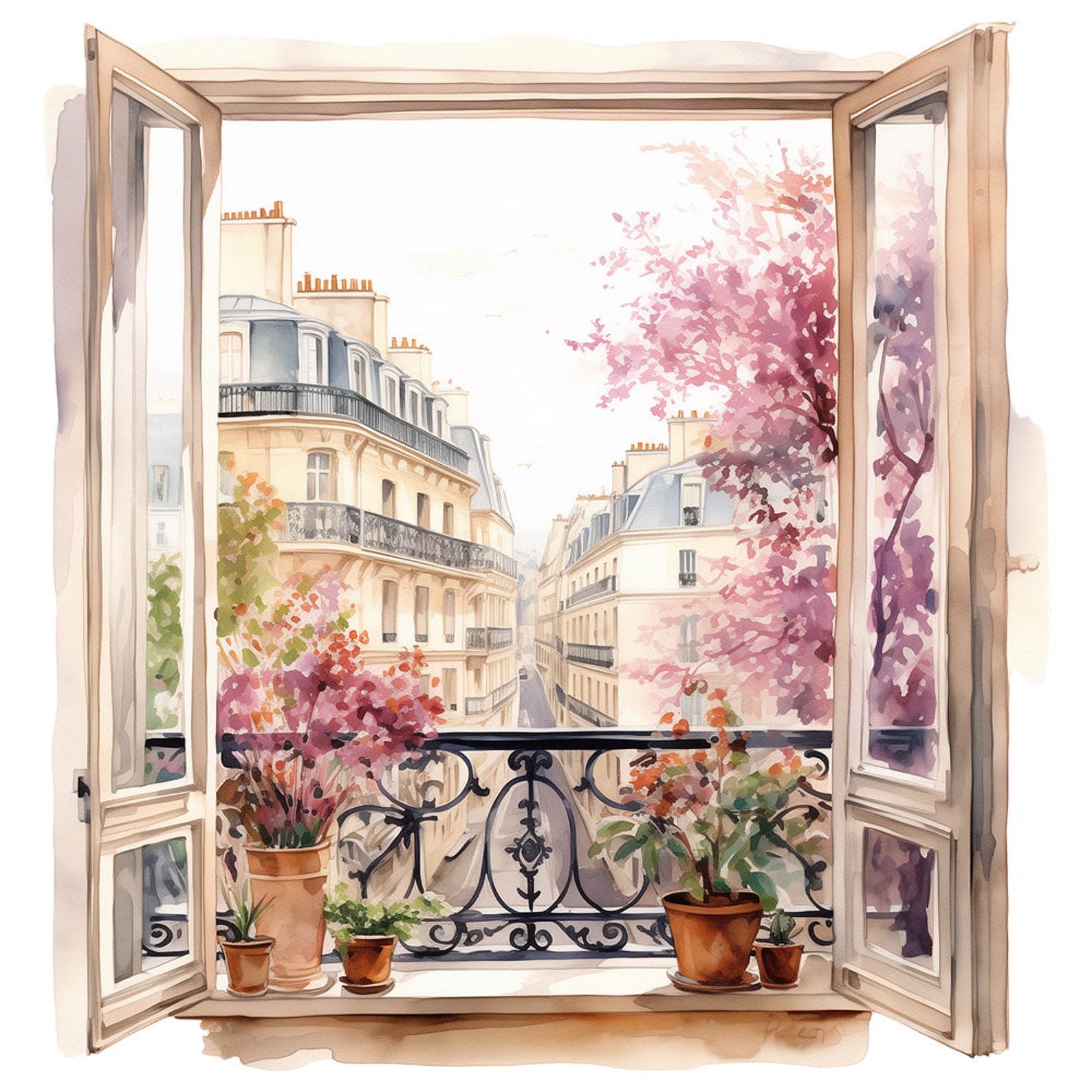 6 Watercolor Paris Window View Clipart Graphics - Digital Download PNG ...