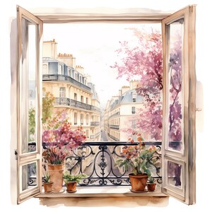 6 Watercolor Paris Window View Clipart Graphics - Digital Download PNG ...