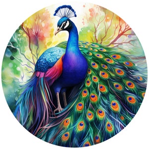 10 Watercolor Peacock Bird Circle Graphics - Printable PNG Files for ...
