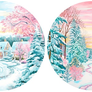 10 Watercolor Preppy Winter Clipart Circle Graphics - Printable PNG ...