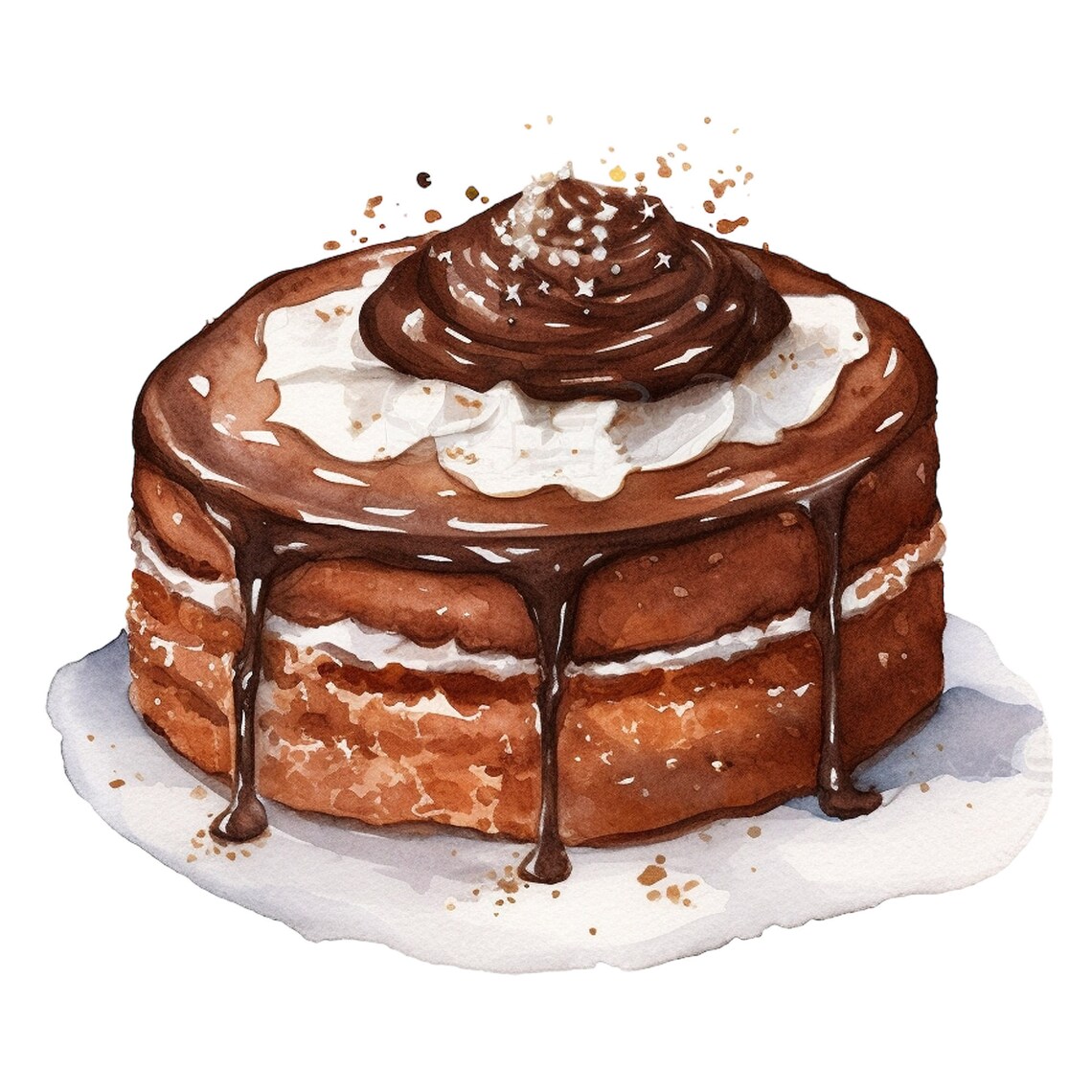 10 Watercolor Chocolate Cakes Clipart Digital Download PNG - Etsy