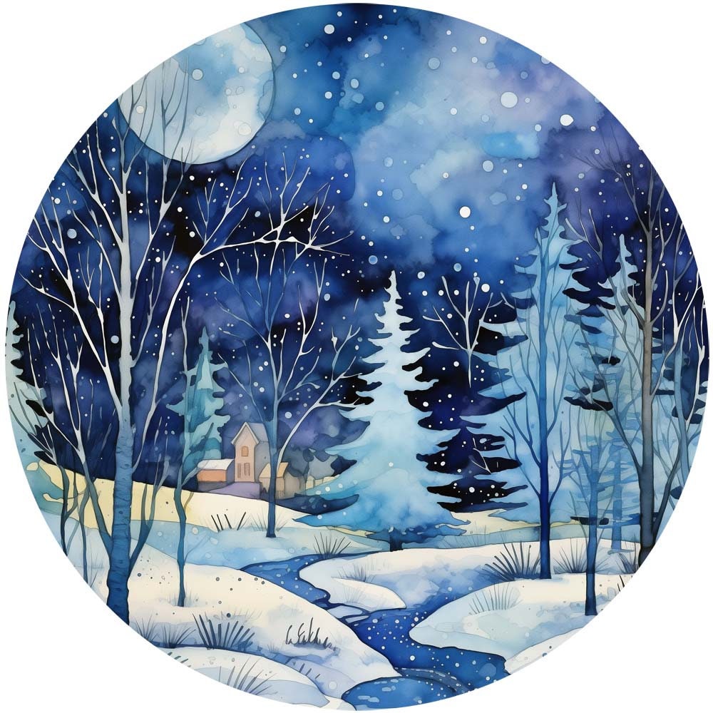 10 Watercolor Whimsical Winter Blues Scenery Clipart Graphics ...
