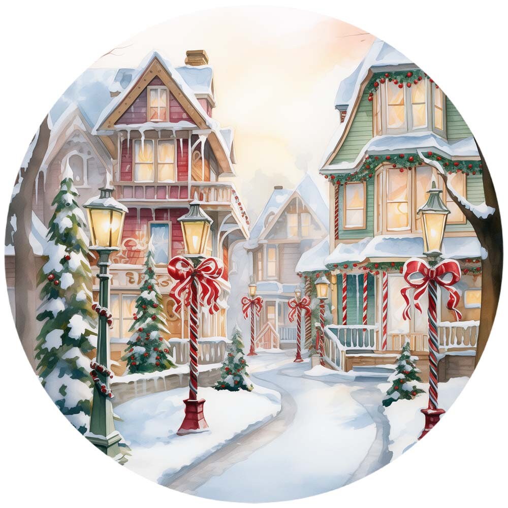 10 Candy Cane Lane Christmas Scene Watercolor Clipart Graphics ...